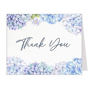 Wildflower Hydrangea Thank You Cards Notes Bridal Shower Baby Sprinkle Birthday Party Office Event Celebration Thanks Watercolor Hand Painted Indigo Blue Letter Writing Floral Flowers (24 count)