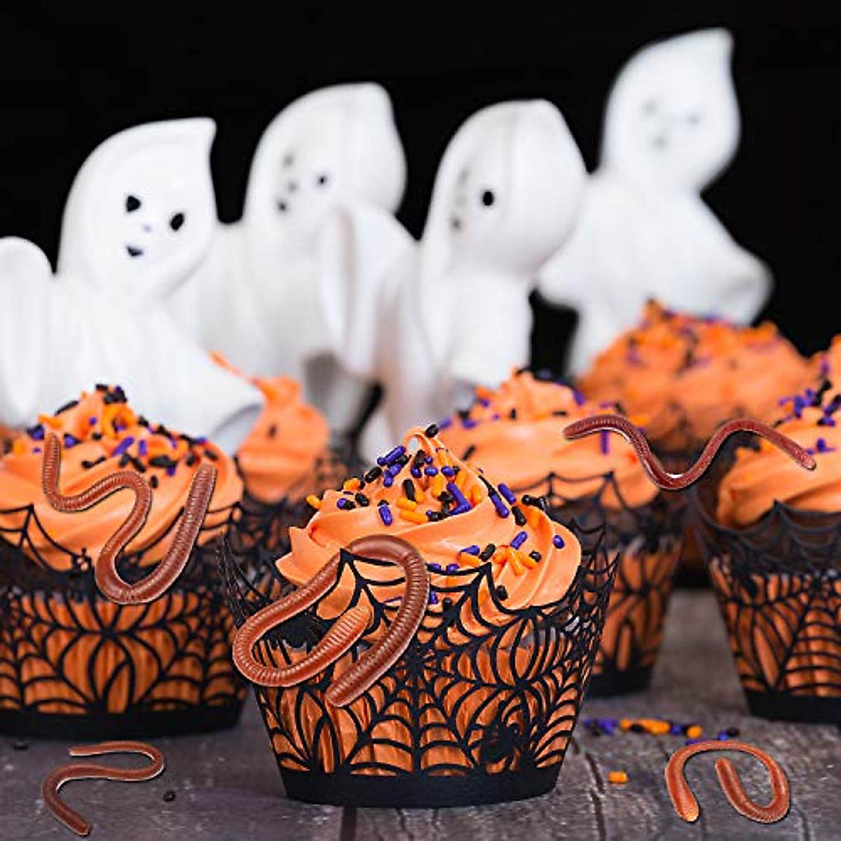 Cotiny 60 Pieces Fake Earthworm Faux Trick Toy Plastic Soft Stretchy Realistic Earthworms Simulated Fishing Lures Baits for Halloween Decoration