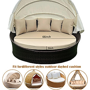 Sqodok Outdoor Daybed Cushion Cover 66" Patio Daybed Cushion Cover Waterproof with Elastic Band Outdoor Round Daybed Cushion Cover Replacement, Cover ONLY, Tan