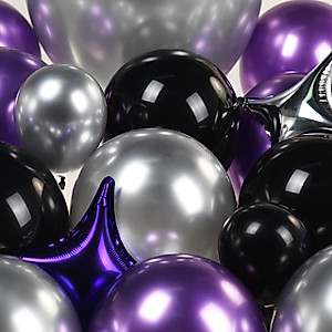 Chrome Purple Black silver Balloon garland kit 126Ppcs with large star balloons for women 21/30th Birthday graduation Prom Halloween Wednesday party 2025 grad party Decorations