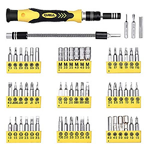ORIA Precision Screwdriver Kit, 60 in 1 with 56 Bits Screwdriver Set, Magnetic Driver Kit with Flexible Shaft, Extension Rod for Mobile Phone, Smartphone, Game Console, Tablet, PC, Yellow