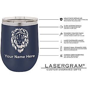 LaserGram Double Wall Stainless Steel Wine Glass Tumbler, Hawaiian Sea Turtle, Personalized Engraving Included (Navy Blue)