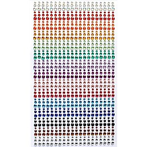 15 Colors 3 Sizes Rhinestone Stickers All in One Sheet 900 Pieces 3mm 4mm 5mm DIY Self Adhesive Colorful Gem Rhinestone Embellishment Stickers Sheet Fits for Crafts, Body, Nails, etc.