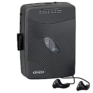 Jensen Portable Stereo Cassette Player with AM/FM Radio + Sport Earbuds (Matte Black Series)