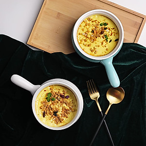 Sweejar Porcelain Soup Bowls with Handle, 22 OZ Ceramic Serving Crocks for French Onion Soup, Pumpkin Soup, Oatmeal, Stew, Dishwasher and Microwave Safe, Set of 4 （Turquoise ）