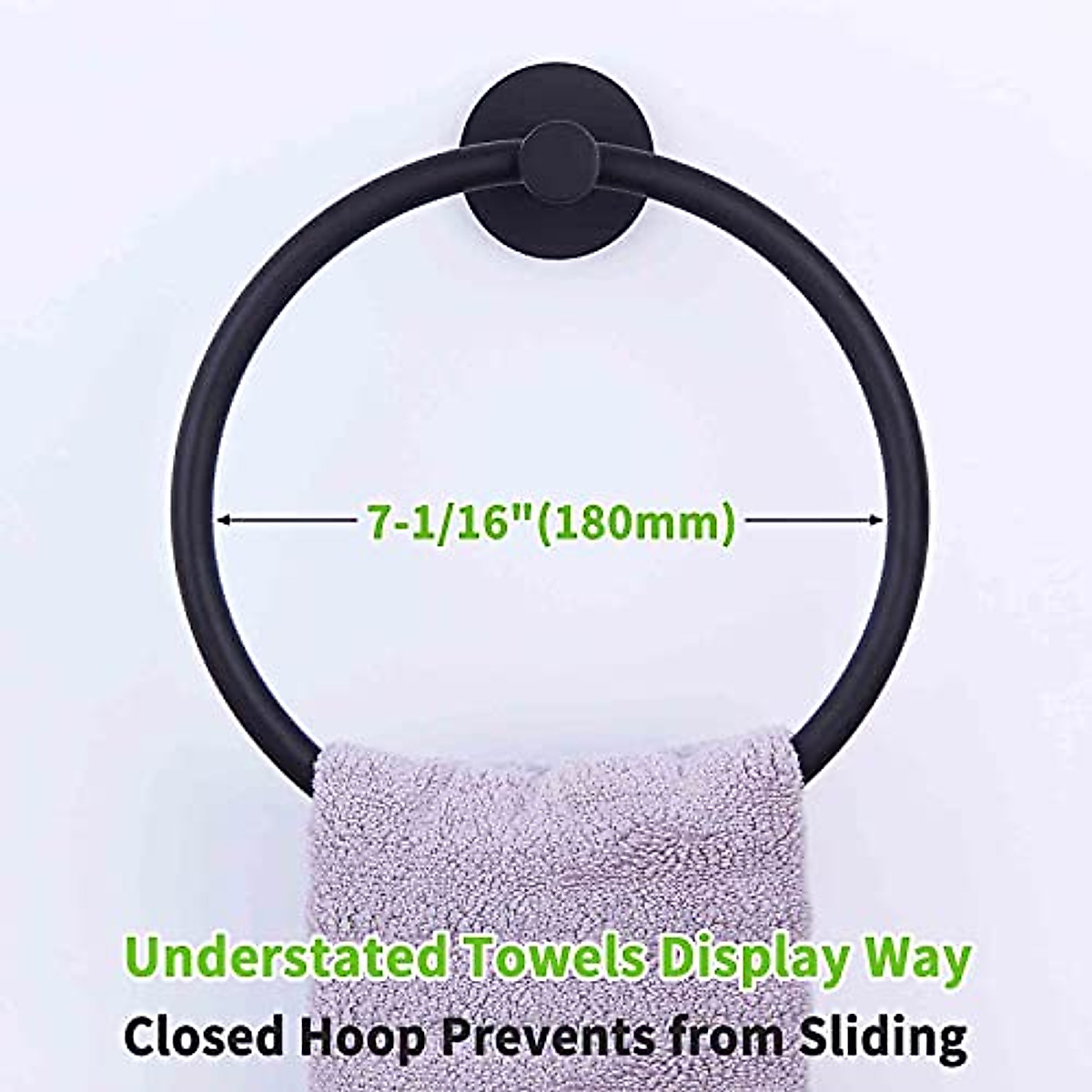 Bathroom Towel Ring Matte Black, Angle Simple Stainless Steel Bath Towel Holder, Wall Mounted Round Towel Hanger, 8-Inch