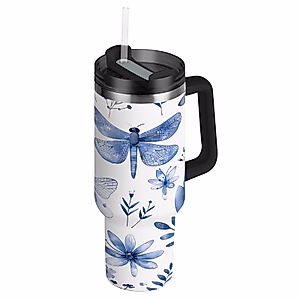 FRCSDIY Beautiful Flowers Insulated Tumbler with Handle and Straw Lid,30oz Leakproof Stainless Steel Cup BPA-Free Water Bottle