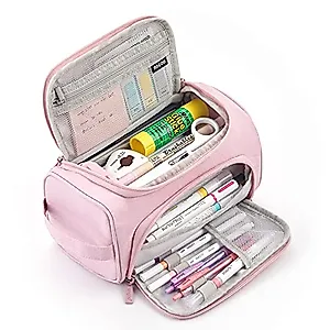 HVOMO Big Capacity Pencil Case High Large Storage Pouch Marker Pen Case Travel Simple Stationery Bag School College Office Organizer for Teens Girls Adults Student（Pink）