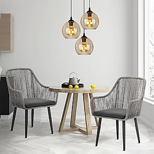 JOIVI Outdoor Patio Dining Chairs Set of 2, Woven Rattan Chairs with Armrest & Cushions Kitchen Wicker Dining Chairs with Iron Frame, Outdoor Seating for Outside, Lawn, Garden, Backyard, Indoor, Gray