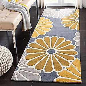 SAFAVIEH Soho Collection 2'6" x 6' Grey / Yellow SOH705A Handmade Premium Wool & Viscose Runner Rug