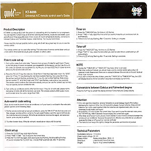 Universal Air Conditioner Remote Control KT-N898 Replaced for Haier LG Gree Daikin Midea Panasonic Samsung Toshiba Carrier Fujitsu Hitachi Mitsubishi Sanyo Hyundai Sharp and More Than 2000 Brands