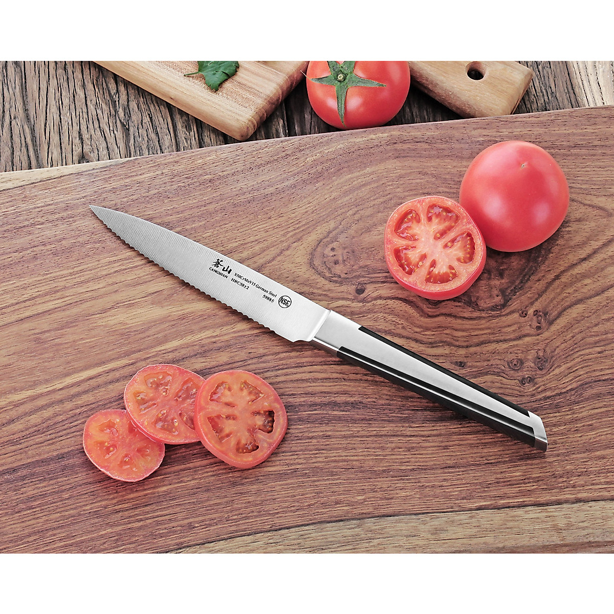 Cangshan X Series German Steel Forged Serrated Utility Knife, 5", Silver