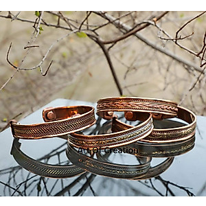 Art Of Creation Set of 4 Pure Copper Bracelets Tibetan Handmade Cuff And Kada For Men And Women | Adjustable Bangle | for Unisex India