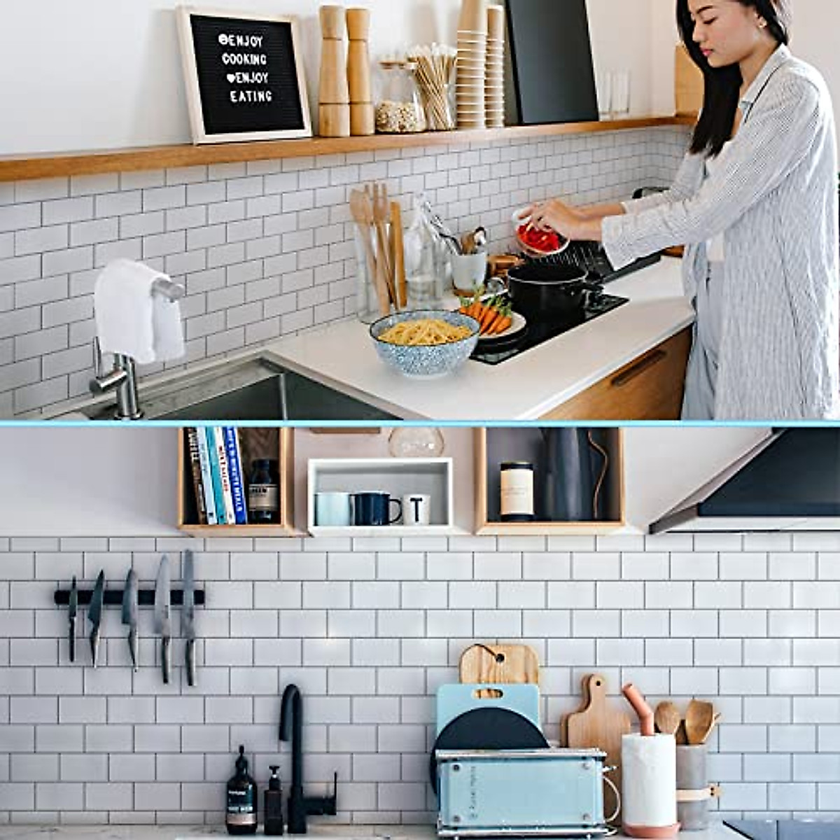 Art3d 10-Sheet Peel and Stick Tile Backsplash - 12"x12" Premium Kitchen Backsplash Peel and Stick Tile, Bright White