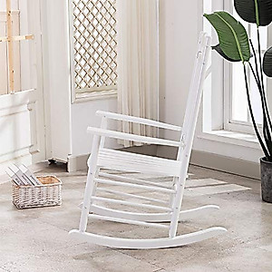 BplusZ Patio Rocking Chair Outdoor Furniture Comfy Rocker for Adults Porch Lawn Room Indoor Wooden White