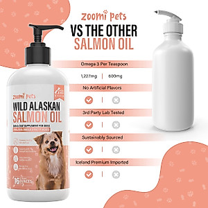 Wild Alaskan Salmon Oil for Dogs Skin and Coat (16oz) - Omega 3 Liquid Fish Oil Supplement for Dog Allergy Relief - Supports Hip and Joint, Itchy Skin Relief & Shedding - Dog Skin and Coat Supplement
