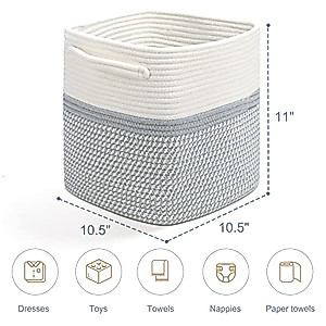 LOVSTORAGE Rope Laundry Basket, 3 Pack Woven Basket Rope Basket in Living Room Modern Hamper Basket in Laundry Room for Blankets Toys Throws Pillows Towels 12"x12"x12" White/Grey