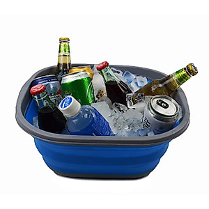 SAMMART 10L (2.6 Gallons) Collapsible Tub - Foldable Dish Tub - Portable Washing Basin - Space Saving Plastic Washtub (Dark Grey/Blue, 1)