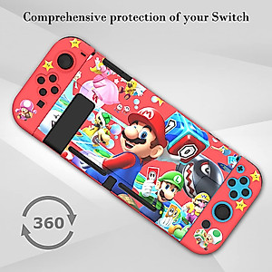 PERFECTSIGHT Protective Case Compatible with Nintendo Switch | Anti-Scratch Shockproof Slim Cover Case for NS Switch Joycon, Cute Mario Hard Shell Dockable Case, Party