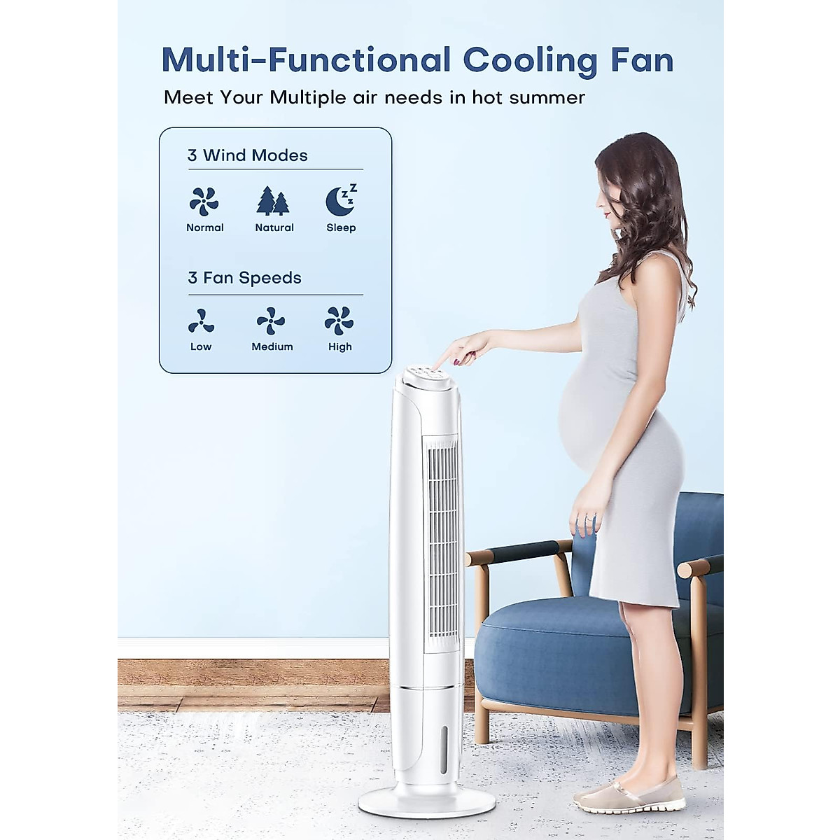 FANCOLE 43-INCH Evaporative Air Cooler, Portable Air Conditioners w/Cool Mode & 3 Speeds, 12H Timer for Auto-Off & Remote, 1 Gallon Water Tank, Wider Oscillating, Air Cooler for Room Bedroom Office