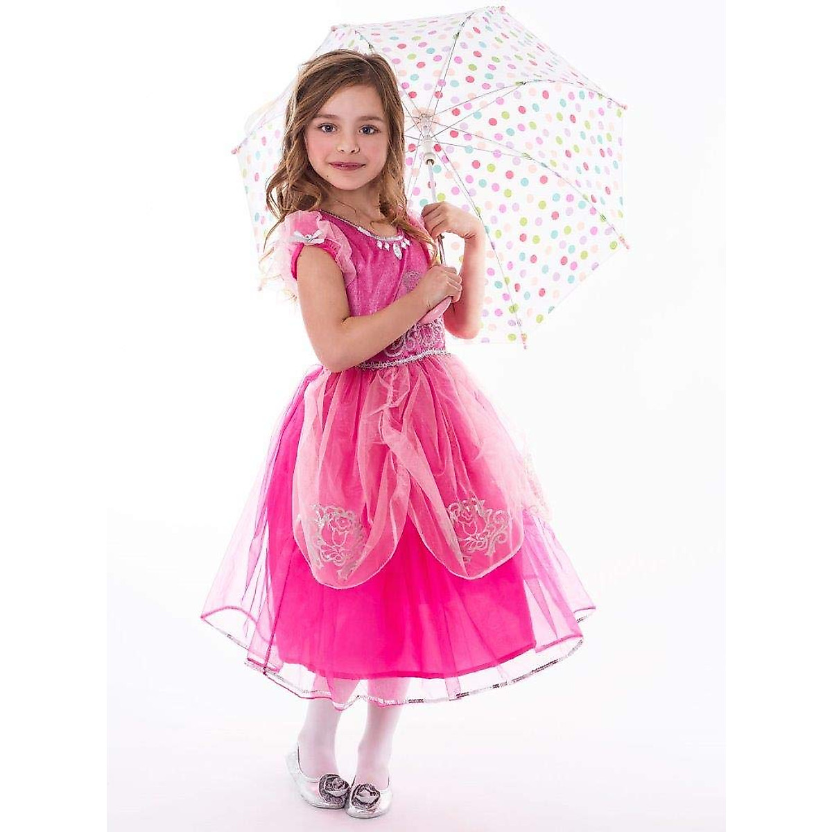 Little Adventures Deluxe Pink Princess Dress Up Costume (Medium Age 3-5) - Machine Washable Child Pretend Play and Party Dress with No Glitter