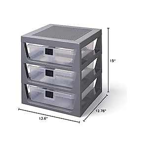 Room Copenhagen LEGO 3-Drawer Storage Rack System, 13-2/3 x 12-3/4 x 15 In, Dark Grey