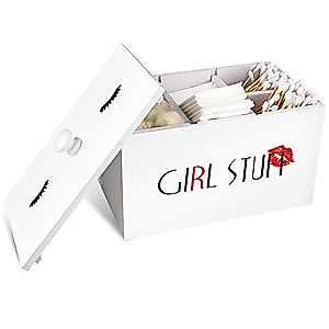 Tampon Holder for Bathroom Tampon Storage Container Movable Feminine Partition Case with Lid Tampon Dispenser Sanitary Napkin Storage Container Wood White Small Storage Box Pad Organizer for Bathroom