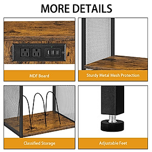 ETELI Record Player Stand with Album Storage Vinyl Record Storage Table with Power Outlet 3 Tier Turntable Stand Industrial Side Table for Living Room Bedroom Office, Brown