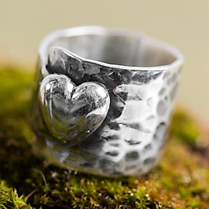NOVICA Artisan Handcrafted .925 Sterling Silver Cocktail Ring Heart Theme Andean Peru Romantic 'Heartfelt Hug'