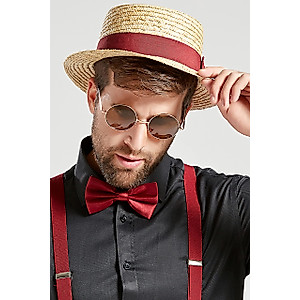 BABEYOND Men's 1920s Brim Boater Hat Gatsby Straw Hat 20s Costume Accessories Wine Red