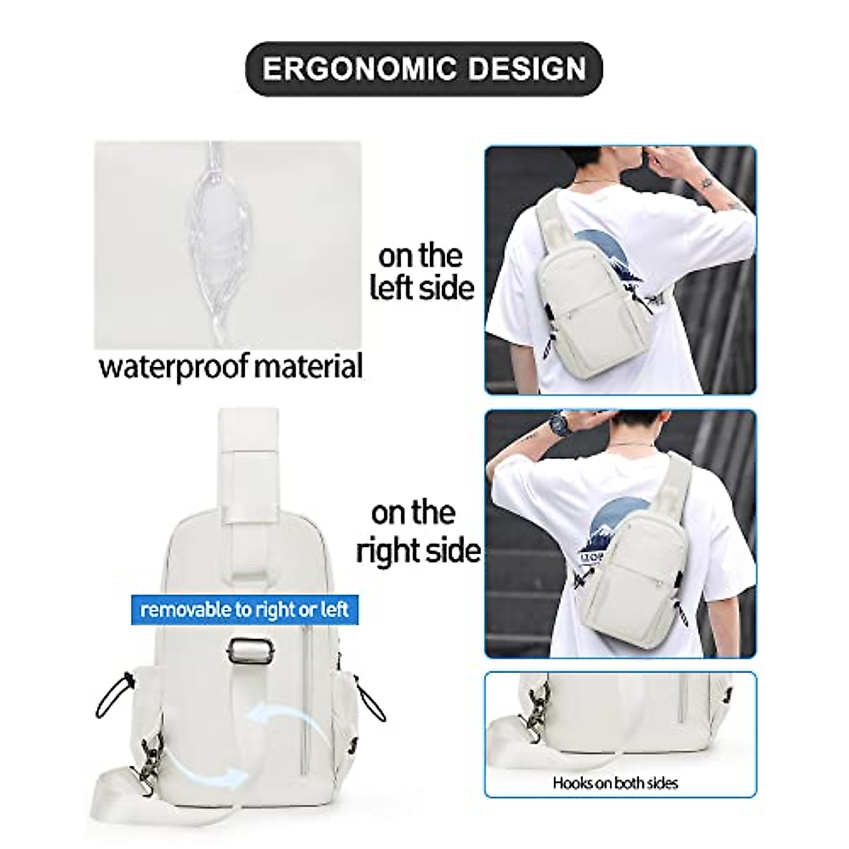 SEAFEW Tactical Backpacks Small Sling Bag Crossbody Backpack Shoulder Bag for Men Women, Multipurpose Anti-Theft Cross Body Chest Bags, One Strap Backpack for Walking Biking Travel Cycling White