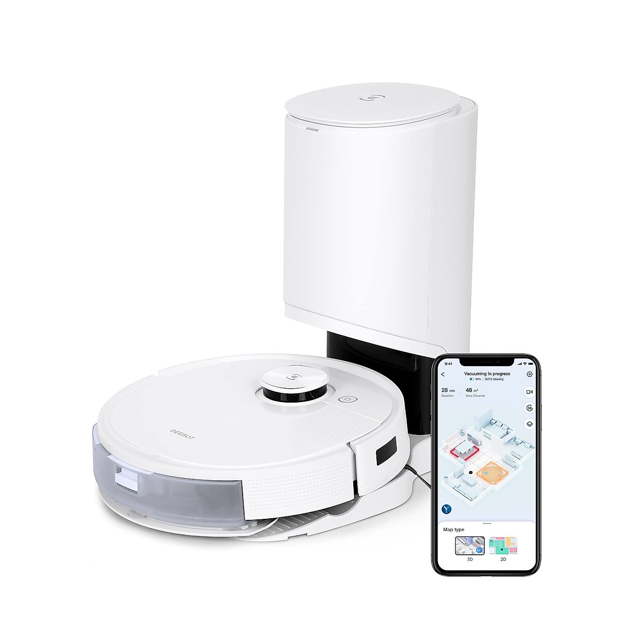 ECOVACS DEEBOT T9+ Robot Vacuum and Mop Combo with Auto-Empty Station, Precision Laser Mapping, 3D Maps, Oscillating Mopping, 3000Pa Suction, Hands-Free Cleaning for Up to 60 days, Air Freshener,White