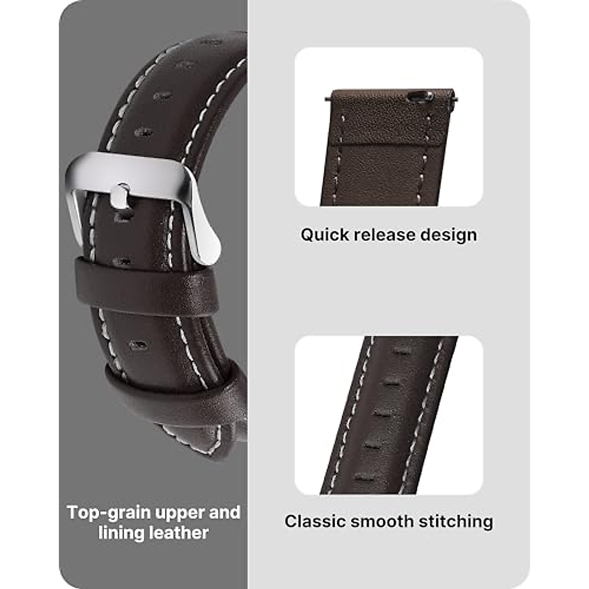 Fullmosa 18mm Leather Watch Bands Compatible with Garmin Vivoactive 4S/Vivomove 3S/Active S/Venu 2S/Move 3S,Dark Brown
