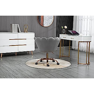 ZOBIDO Comfy Home Office Task Chair with Wheels, Cute Modern Upholstered Velvet Seashell Back Adjustable Swivel Vanity Desk Chair, for Women, for Girls, Living Room, Bedroom (Grey)