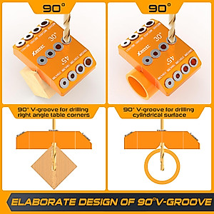 XDOVET 30 45 90 Degree Angle 4 Sizes Drill Jig with 4 Drill Bits for Angled Holes/Straight Holes Durable Aluminum Alloy Drill Guide for Cable Railing Lag Screw Wood Post