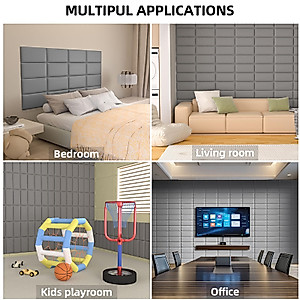 Elvone Upholstered Headboard Panels, 6 Panels Sized 7.8" x 15.7" Peel and Stick Padded Wall Panels for Kids, 3D Anti-Collision Wall Mounted Bed headboard for Full, Grey