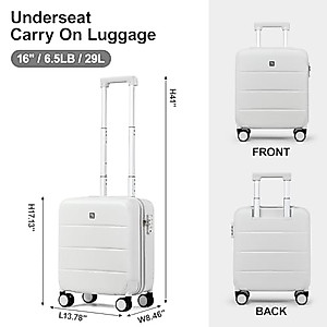 Hanke 16 Inch Underseat Carry On Luggage with Spinner Wheels Hard Shell Suitcases Mini Small Carry On Bag for Airline Approved TSA Luggage Lightweight Travel Suit Case(Smoke White)