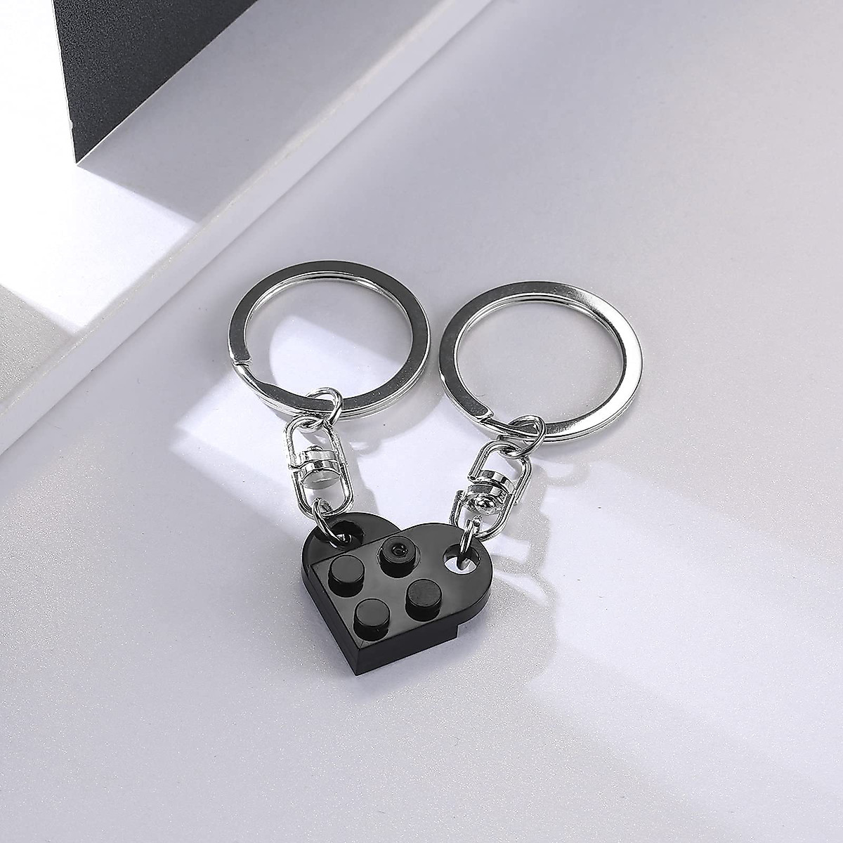 Brick Keychain for Couples Friendship - 2pcs Matching Heart Colorful Keychain Set for Couples Valentine's Day BFF (Black)