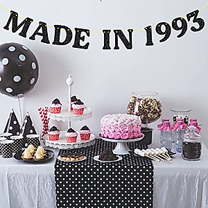 30th Birthday Decorations No DIY Made in 1993 Banner Glitter Cheers to 30 Years Happy Birthday Party for Indoor/Outdoor (Black)