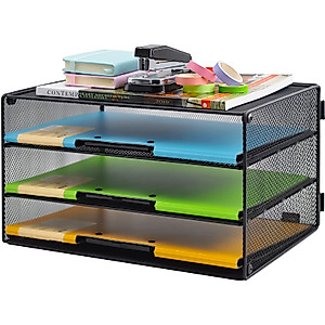 COSYAWN Paper Letter Tray Organizer, 3 Tier Mesh File Tray Desktop Paper Sorter, Black