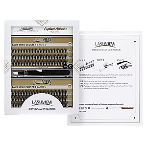 LASHVIEW Diy Lash Extension Kit, C Curl Cluster Eyelash Extensions Kit, Diy Eyelash Extension Kit with Glue and Tweezers(0.10 20Roots 8-14mm)