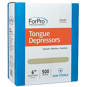 ForPro Professional Collection Senior Tongue Depressors, Large Wax Applicators, Wood Craft Sticks, 6" Senior Sized, Non-Sterile, 500-Count