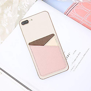 lenoup PU Leather Stick on Cell Phone Wallet,Cell Phone Card Holder Phone Pocket for Credit Card, Business Card ID and Keys(Beige)