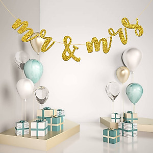 Mr & Mrs Banner for Bridal Shower, Engaged, We Still Do, Groom Bride Wedding Party Decorations (Gold Glitter)