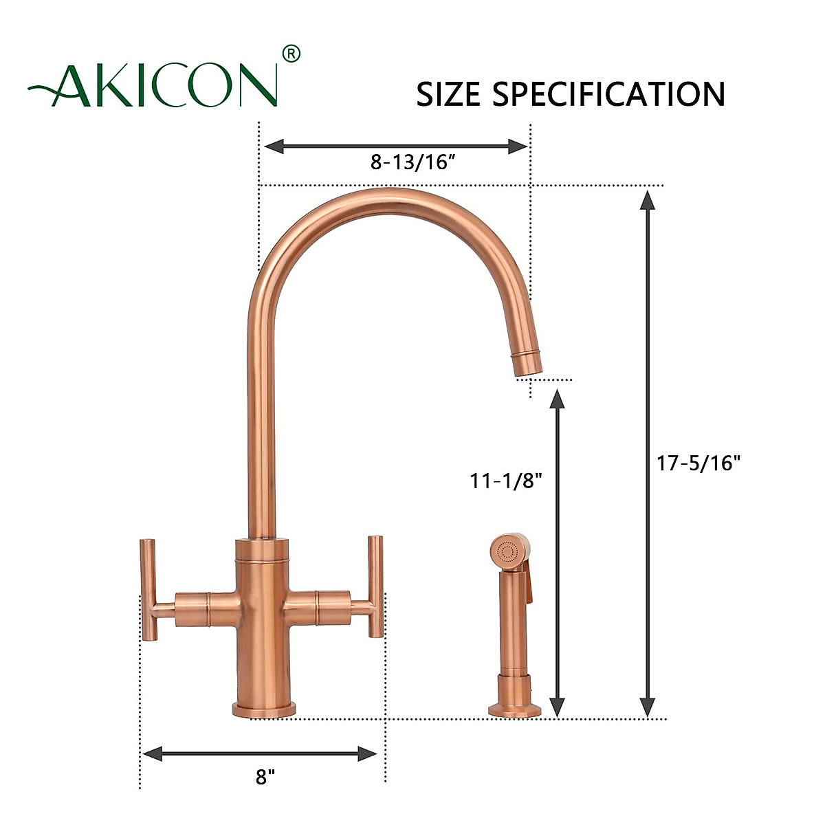 Two-Handle Widespread Kitchen Faucet with Side Sprayer (Copper)