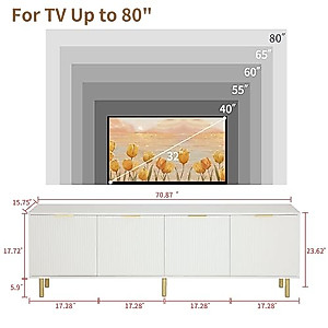Furniwood TV Stand for 80 Inch TV, Entertainment Center TV Stand with 4 Large Drawers, Mid Century Modern TV Stand for Living Room, Media TV Console Table with Storage for Bedroom, Warm White