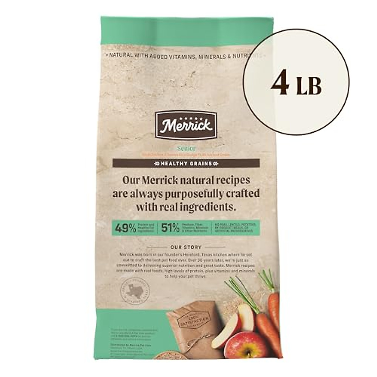 Merrick Healthy Grains Premium Dry Dog Food, Wholesome and Natural Dry Chicken Kibble, Senior Recipe - 4.0 lb. Bag