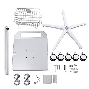 Mobile Trolley Cart Medical Cart with Wheels 33.46 * 43.71inch Height Adjustable Stainless Steel Dental Cart Rolling Desktop Lab Cart with 19.3 * 16.9inch Large Tabletop