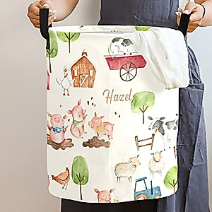 Farm Cow Animals Personalized Laundry Basket Clothes Hamper Storage Handle Waterproof, Custom Collapsible Large Capacity , for Bedroom Bathroom Toy Decoration
