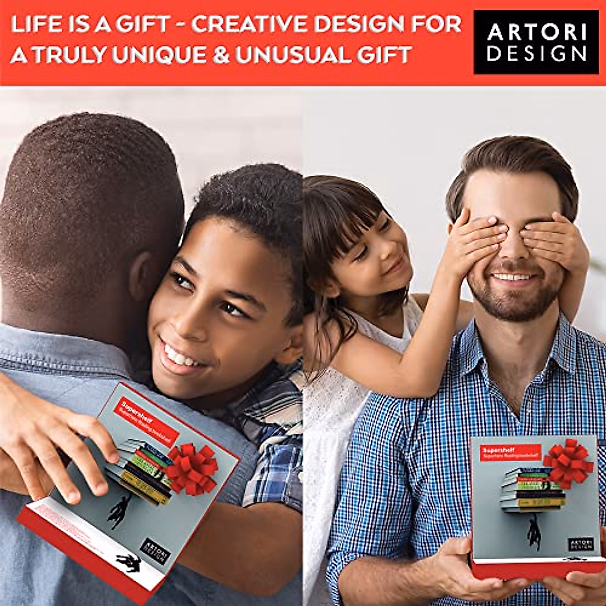 Artori Design Floating Bookshelf for Kids Invisible Shelf - Metal Book Shelf for Wall Decore Book Lovers - Bookshelf Floating Book Shelves for Wall - Superhero Home Decore Bookshelves (Superhero)